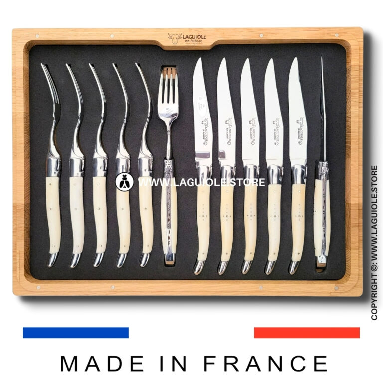 Laguiole en Aubrac 12 piece Cutlery Set Cattle Bone handle