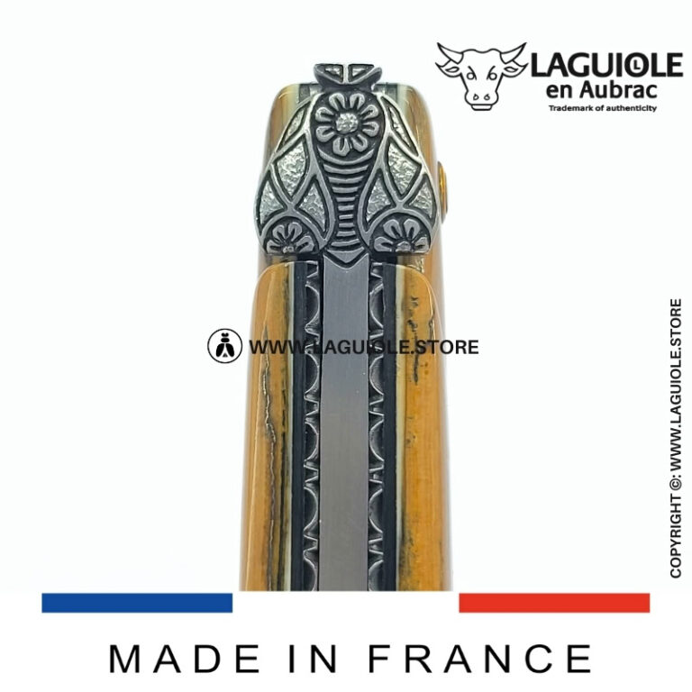 Laguiole Knife Full Handle - Mammoth Ivory Bark - Central Bolster