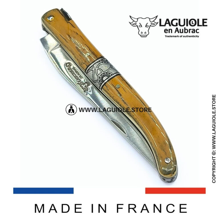 Laguiole Knife Full Handle - Mammoth Ivory Bark - Central Bolster